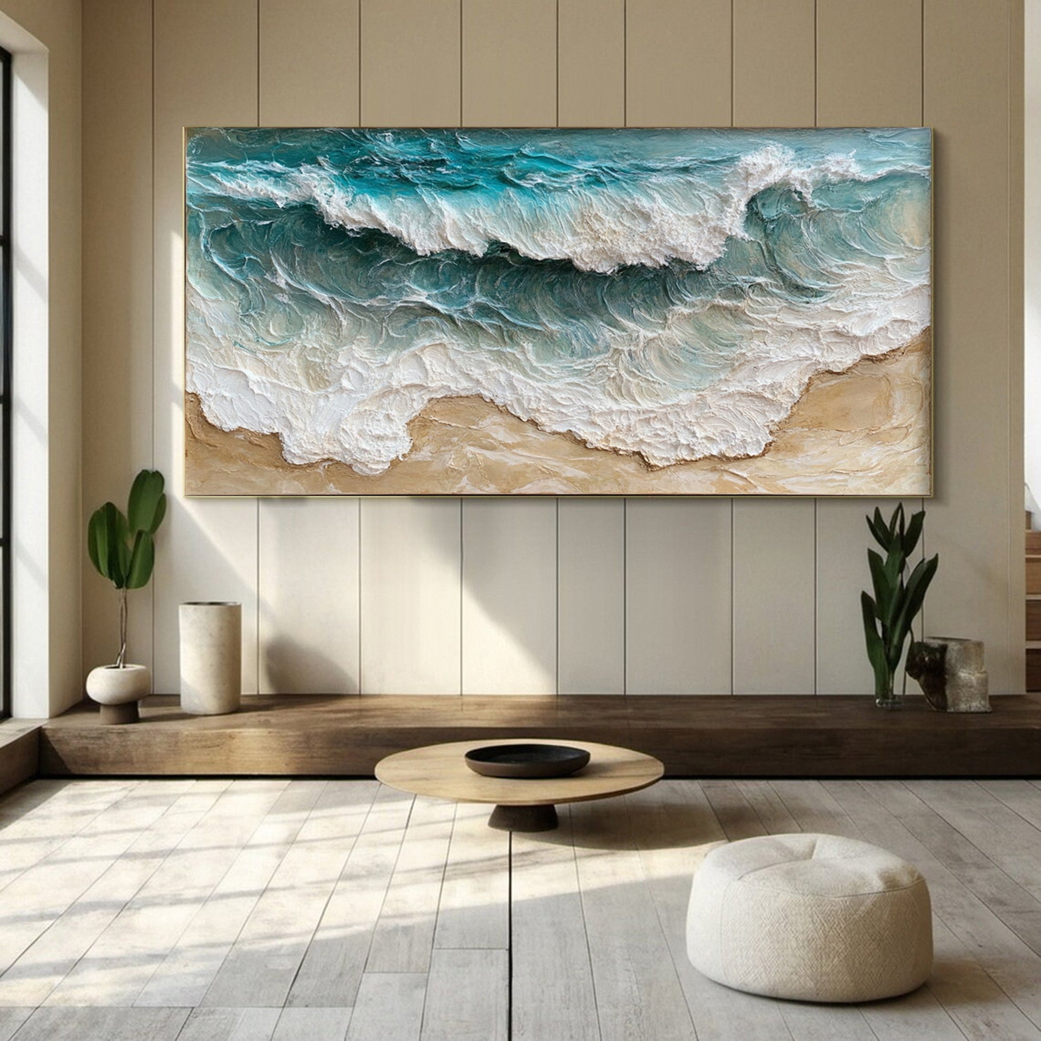 Beach Wave Wall Art Ocean-Inspired Textured Canvas for House #OP024