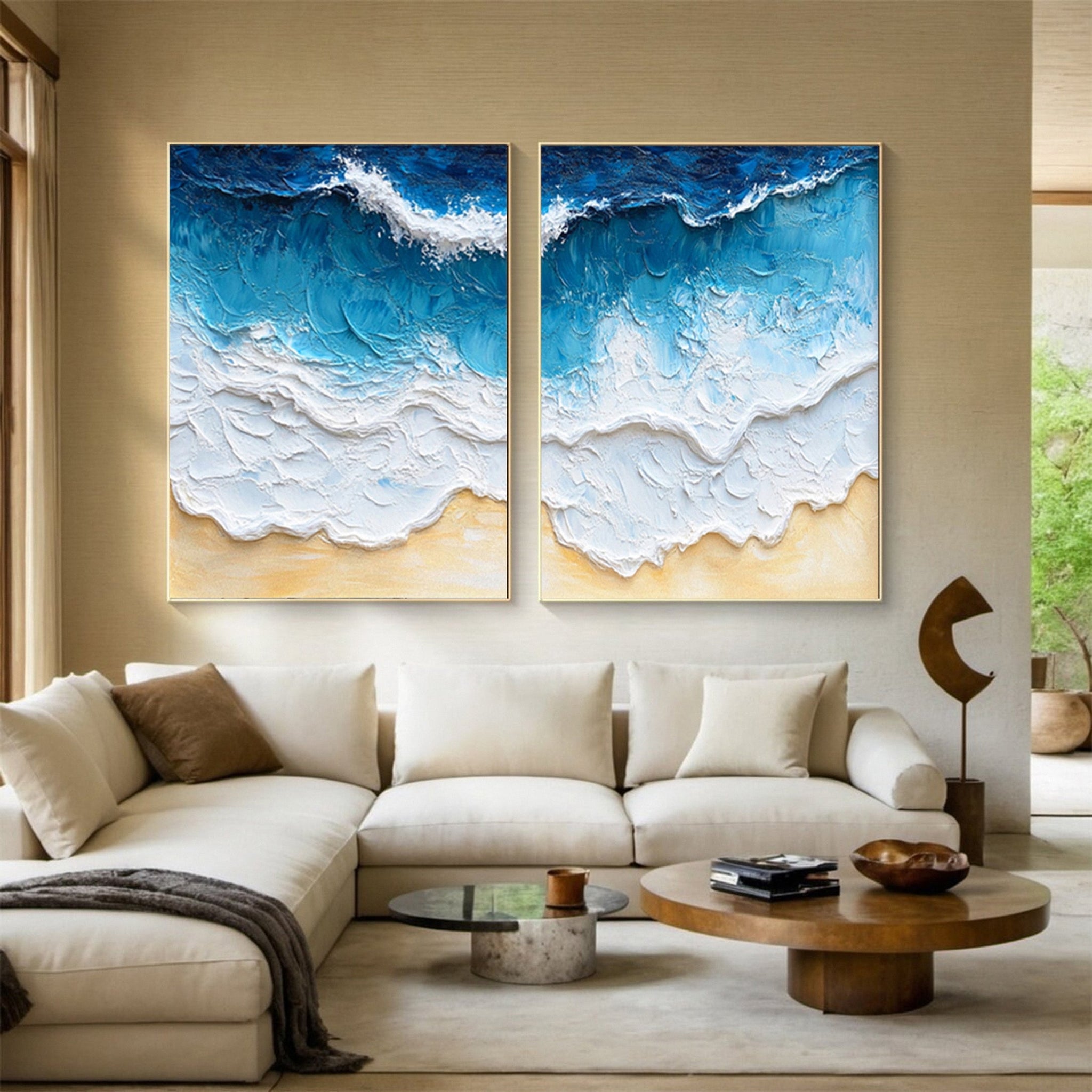 Modern Beach Scene Ocean Wave Wall Art for Elegant Homes #OP011