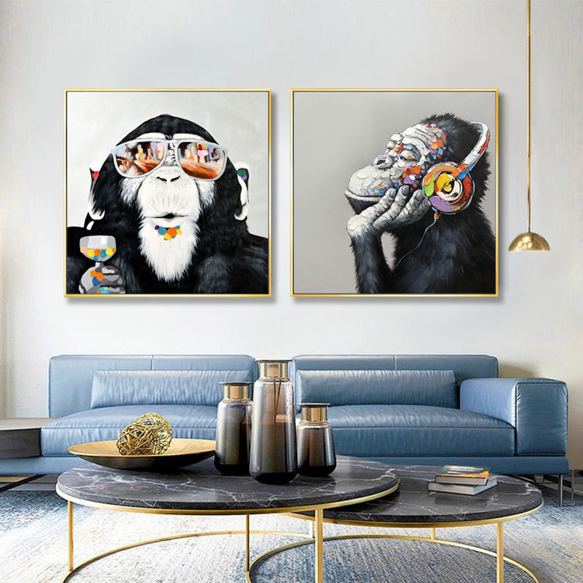 Urban Chimps: Whimsical Monkey Art Set, Modern Wall Decor #MM450