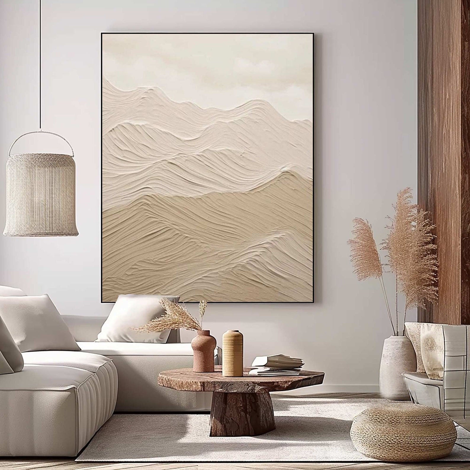 Beige Mountain Abstract Art - Modern Neutral Landscape Painting for Li