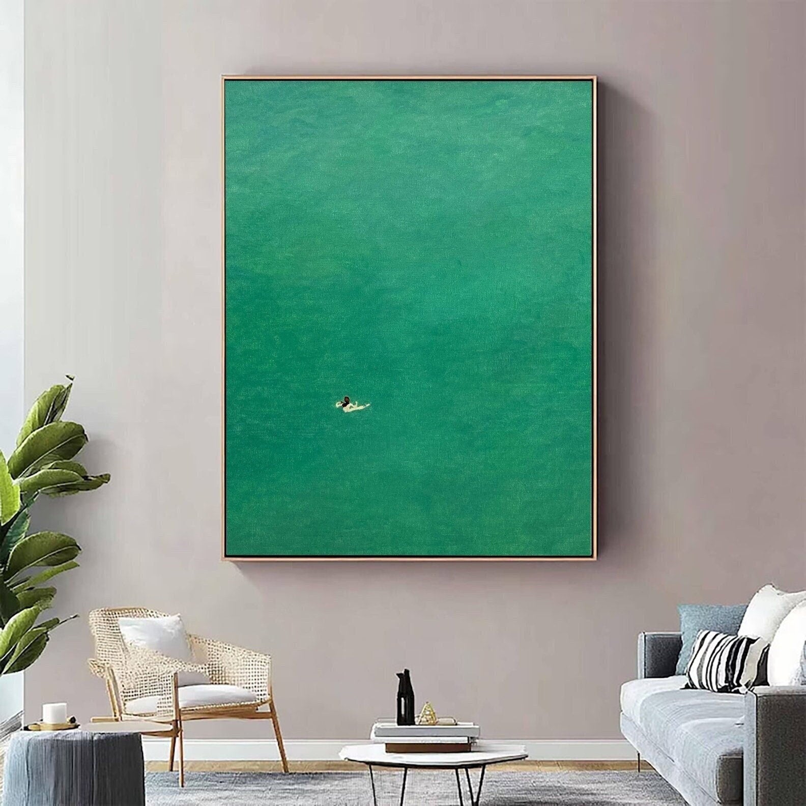 Serene Emerald Float: Minimalist Overhead View of a Swimmer #MM652