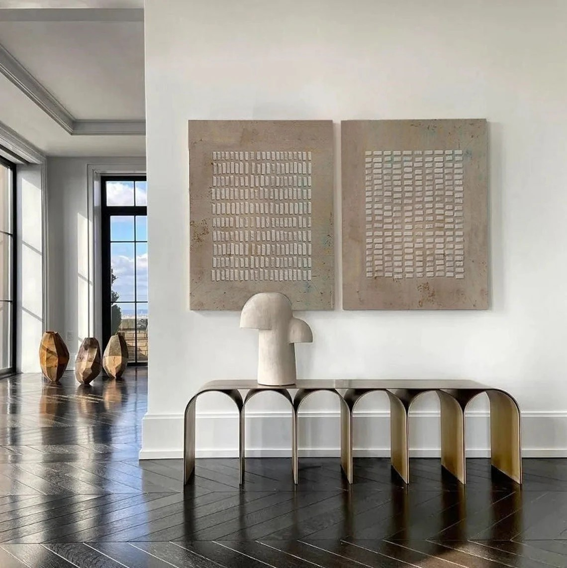 Earthy Beige Wabi-Sabi Texture Set Of 2, Imperfect Grid Pattern #MM428