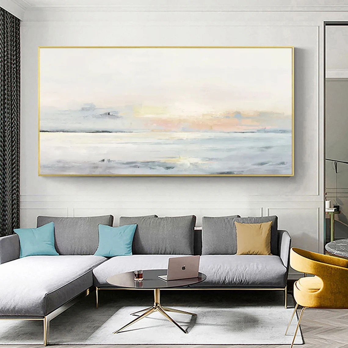 Gentle Coastal Sunrise, Ethereal Seascape, Modern Coastal Art #MM416